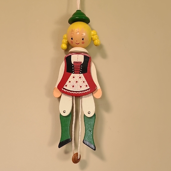 Source Unknown | Accents | Vtg Sevi Doll Pull String Wood Toy Moving ...